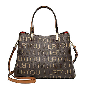 LAORENTOU Vegan Leather Small Tote Handbag for Women Checkered Purses Satchel Shoulder Bags Beach Travel Bag (01 Brown)