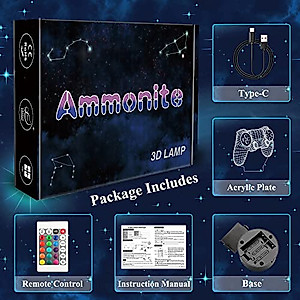 Ammonite 3D Gamepad Illusion Lamp, Game Controller Night Light with Remote Control and Timing Function 16 Color Changing Gaming Room Decor Best Gamer Gift