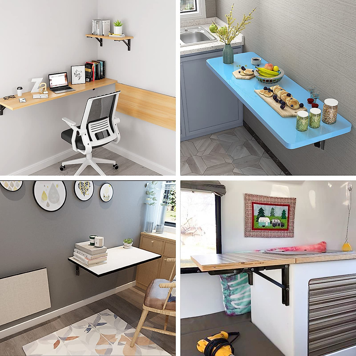 YUMORE Folding Shelf Bracket Heavy Duty, 12 Inch Collapsible Shelf Bracket, Black DIY L Bracket for Workbench Folding Table Hinge, Max Load: 330lbs, 2 Pack