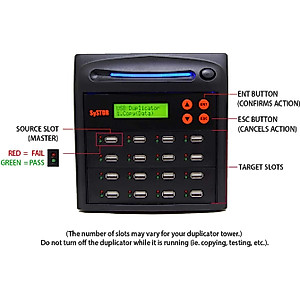 Systor 1 to 15 USB Duplicator & Sanitizer 2GB/Min - Standalone Multiple Flash Memory Copier & Storage Drive Eraser, Copy Speeds Up to 33MB/Sec (SYS-USBD-15)