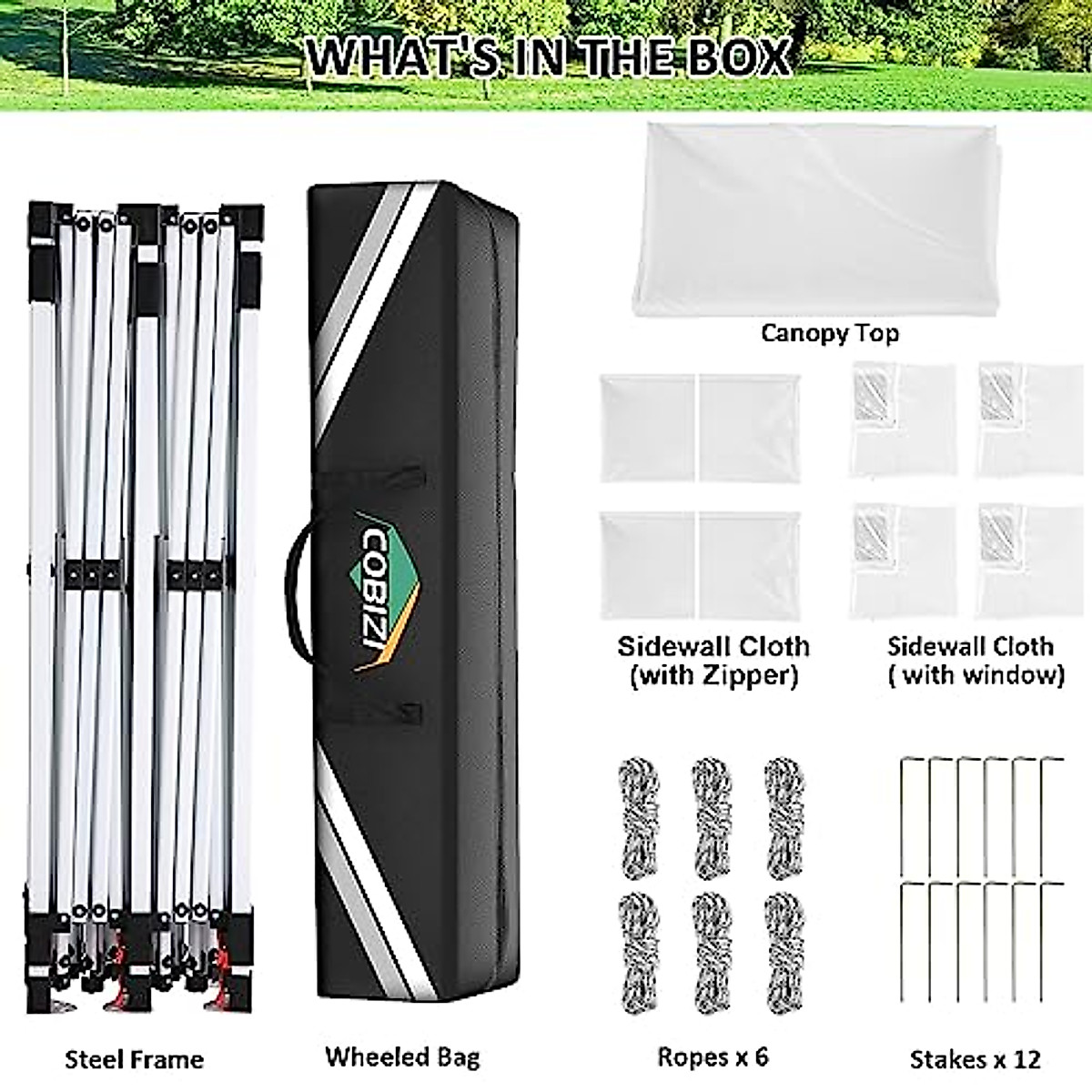 COBIZI 10x20ft Pop Up Canopy Tent with 6 Removable Sidewalls, Easy Up Commercial Canopy, Waterproof and UV50+ Gazebo with Portable Bag, Adjustable Leg Heights,Party Tents for Parties