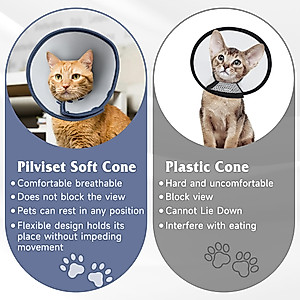 Pilviset Soft Cat Cone,Breathable Dog Cone Collar After Surgery, Adjustable Dog Cone to Stop Licking,Foldable Cat Recovery Collar,Water Resistant Neck Cone for Cats,Protective E Collar for Kitten M