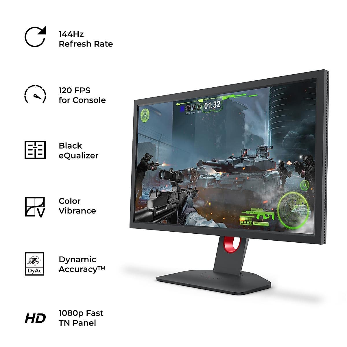 BenQ Zowie XL2411K 24 Inch 144Hz Gaming Monitor 1080P Smaller Base Ergonomic Stand XL DyAc 120Hz Compatible for PS5 and Xbox series X (Renewed)
