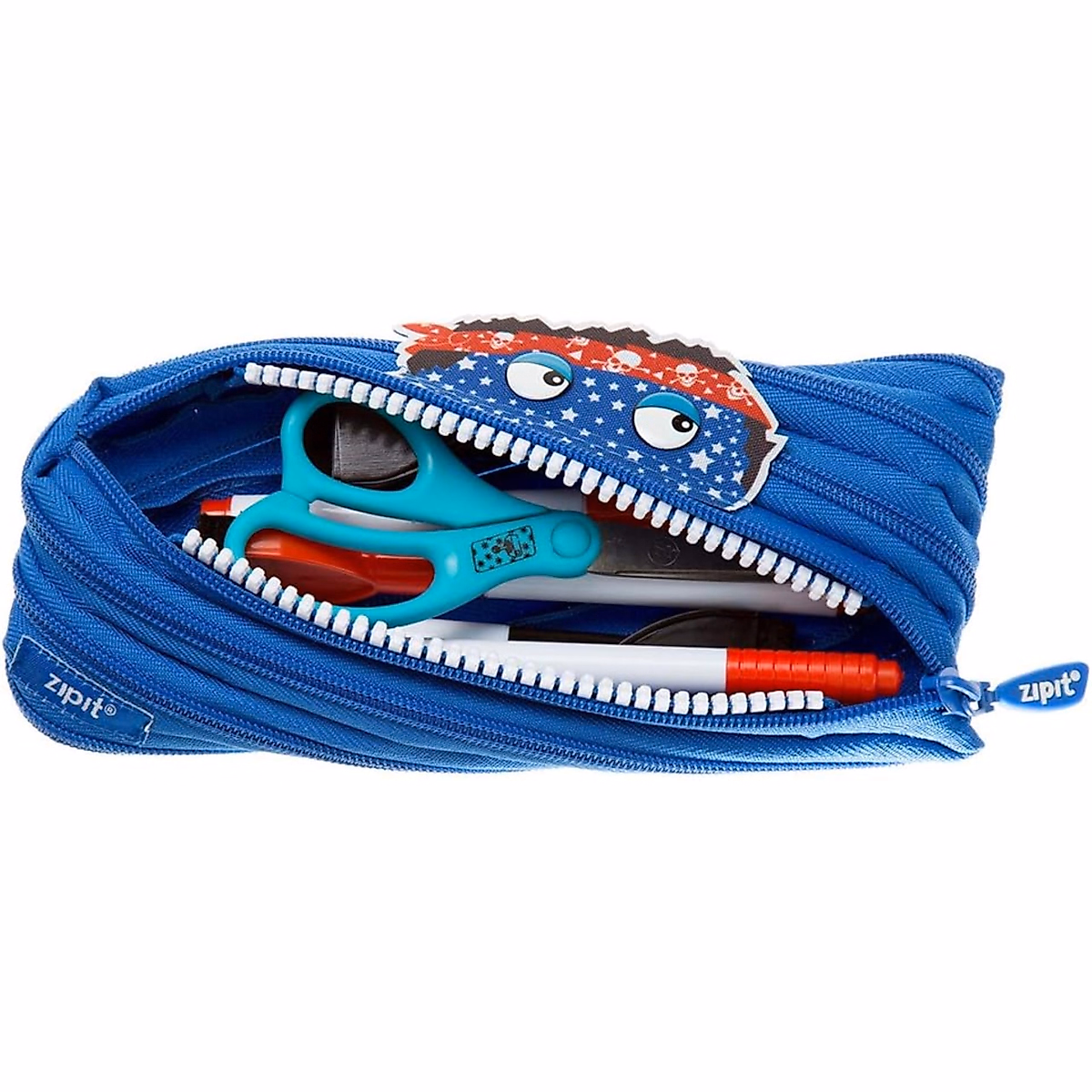 ZIPIT Monstar Pencil Case for Boys, Holds Up to 30 Pens, Machine Washable, Made of One Long Zipper! (Blue)