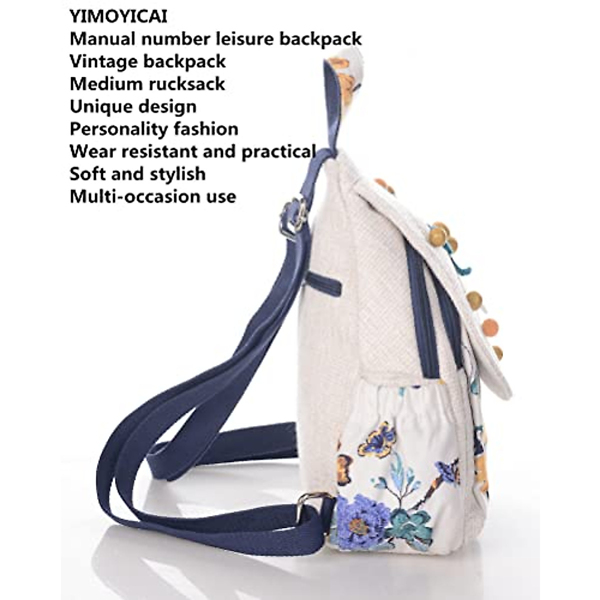 YIMOYICAI women casual boho woven medium canvas prime travel laptop backpack hippie embroidered vintage backpack Fruitful