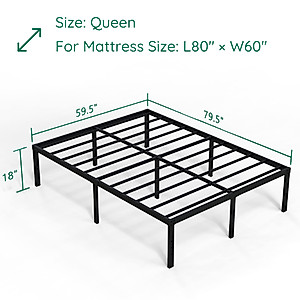 DiaOutro 18 Inch Queen Bed Frame Heavy Duty Metal Platform with Non Slip Mattress Gaskets