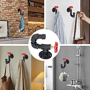 Tissting Industrial Pipe Red Handwheel Coat Hook Rack Heavy Duty Rustic Clothes Towel Holder Hanger Hat Robe Towel Wall Mounted Holder Hanger with Hardware for Home, Office(B Style)