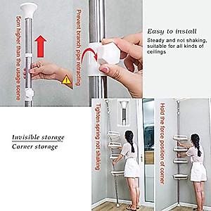 Hershii 4 Tiers Corner Shower Caddy Tension Pole Bathtub Shelf Organizer Adjustable Bathroom Storage Rack Space Saving with Towel Bar - Ivory