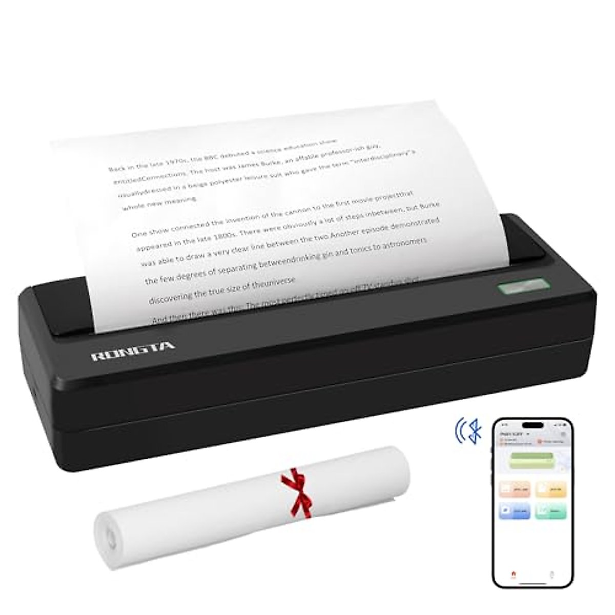 Rongta Portable Printer for Home Use, Small Thermal Printer Support 8.5'' x 11'' & A4 Thermal Paper, Portable Bluetooth Printer Compatible with Android/iOS & Laptop for Home Use(Dark Grey)