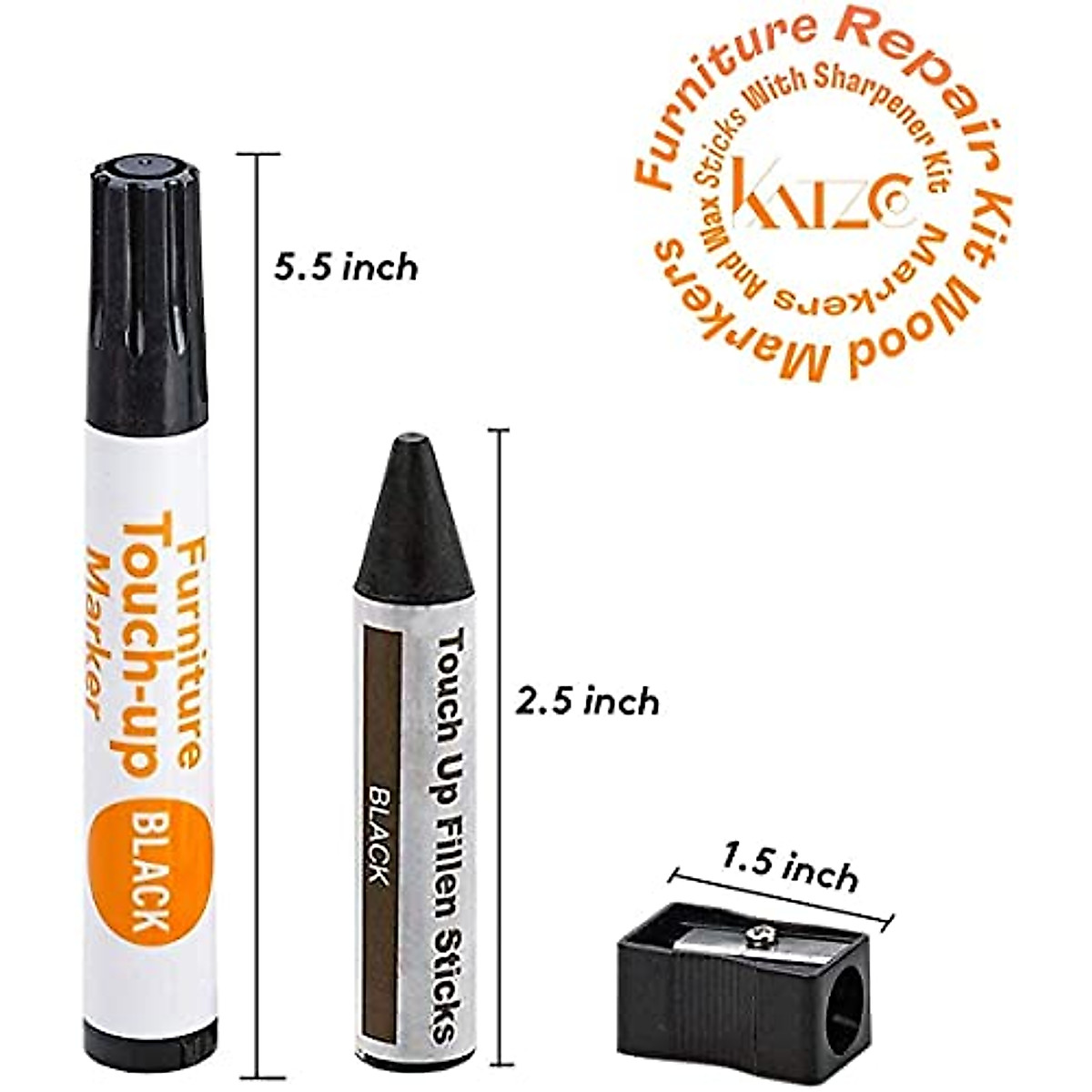 Katzco Furniture Repair Kit Wood Markers - Set of 13 - Markers and Wax Sticks with Sharpener - for Stains, Scratches, Floors, Tables, Desks, Carpenters, Bedposts, Touch-Ups, Cover-Ups