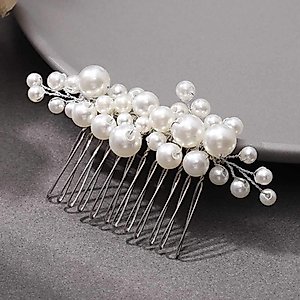 Casdre Pearl Bride Wedding Hair Comb Silver Bridal Side Comb Hair Piece Wedding Hair Accessories for Women and Girls