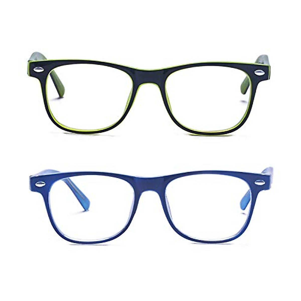 Outray 2 Pack Kids Computer Blue Light Blocking Glasses for Boys and Gilrs Age 3-12 Anti Eyestrain (Set Green+Blue, 46)