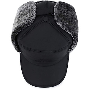 Winter 3 in 1 Thermal Fur Lined Trapper Hat with Ear Flap Full Face Warmer Cover Windproof Insulated Baseball Cap Cycling Motorcycle Snow Ski Hat Headwear (Black)