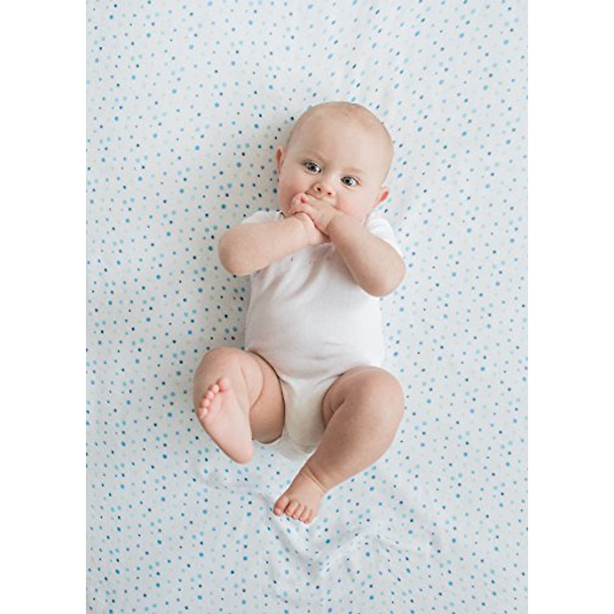 Amazing Baby Silky Swaddle Muslin Blankets, Set of 2, Bamboo Viscose, Drops and Dots, Blue