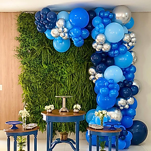 152Pcs Blue Balloon Garland Arch Kit, Royal Navy Blue and Metallic Silver Balloons in different Sizes for Boy Birthday Baby Shower Graduation Party Decoration