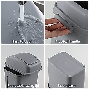 Ramddy 3 Pack Plastic Garbage Can, Gray, 7 L Trash Can with Swing Lid