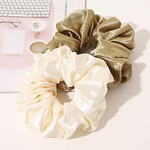 Ivyu Silk Scrunchies Satin Hair Ties for Women - 4 Psc Oversize Soft Big Scrunchies for Women Ligas Para El Cabello De Mujer Decorations Large Hair Scrunchy Elastic Ponytail Hair Band Gift for Girls