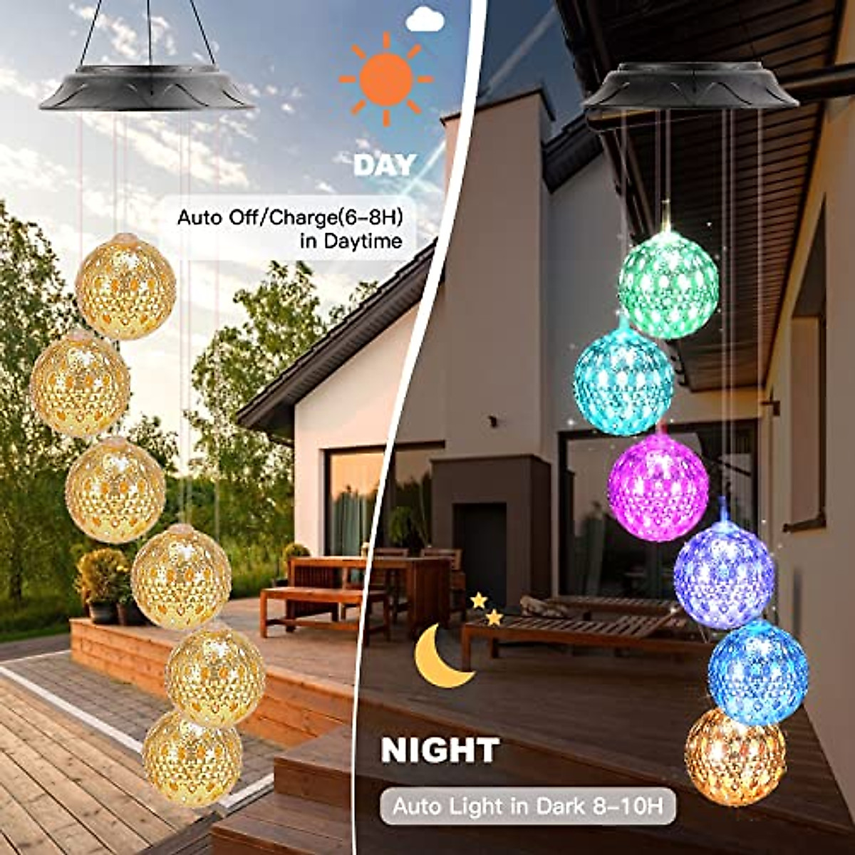 Yard Decor Lights, Solar Wind Chimes, Hanging Solar Lights Ball Wind Chimes,2023 Gifts for Women/Mom/Grandma/Wife/Daughter/Sister/Aunt, Birthday Gifts,Gardening Gift for Christmas,Outdoor Decorations
