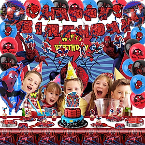 Birthday Party Decorations - 203Pcs Party Favor include Banner Tablecloth Cake Topper Cupcake Topper Ballons Tableware, Birthday Party Supplies