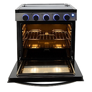 RecPro RV Stove Gas Range 21" Tall | 6500 and 8000 BTU Three Burner | 7100 BTU Oven with 1.8 Cu. Ft Capacity | Black or Stainless Steel Finish (Silver Version B, No Vented Range Hood)