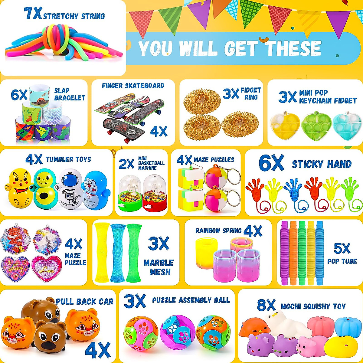 70 Pcs Party Favors for Kids 3-5 4-8 8-12 Treasure Chest Carnival Prizes Box Toys for Classroom, Pinata Filler Goodie Bag Stuffers for Birthday Party, Bulk Small Fidget Toys Pack for Boys Girls