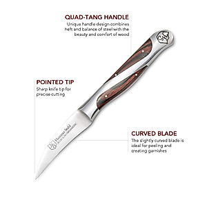 Hammer Stahl Bird's Beak Paring Knife - German High Carbon Steel - Sharp Small Kitchen Knife for Vegetables and Fruits - Ergonomic Quad-Tang Pakkawood Handle