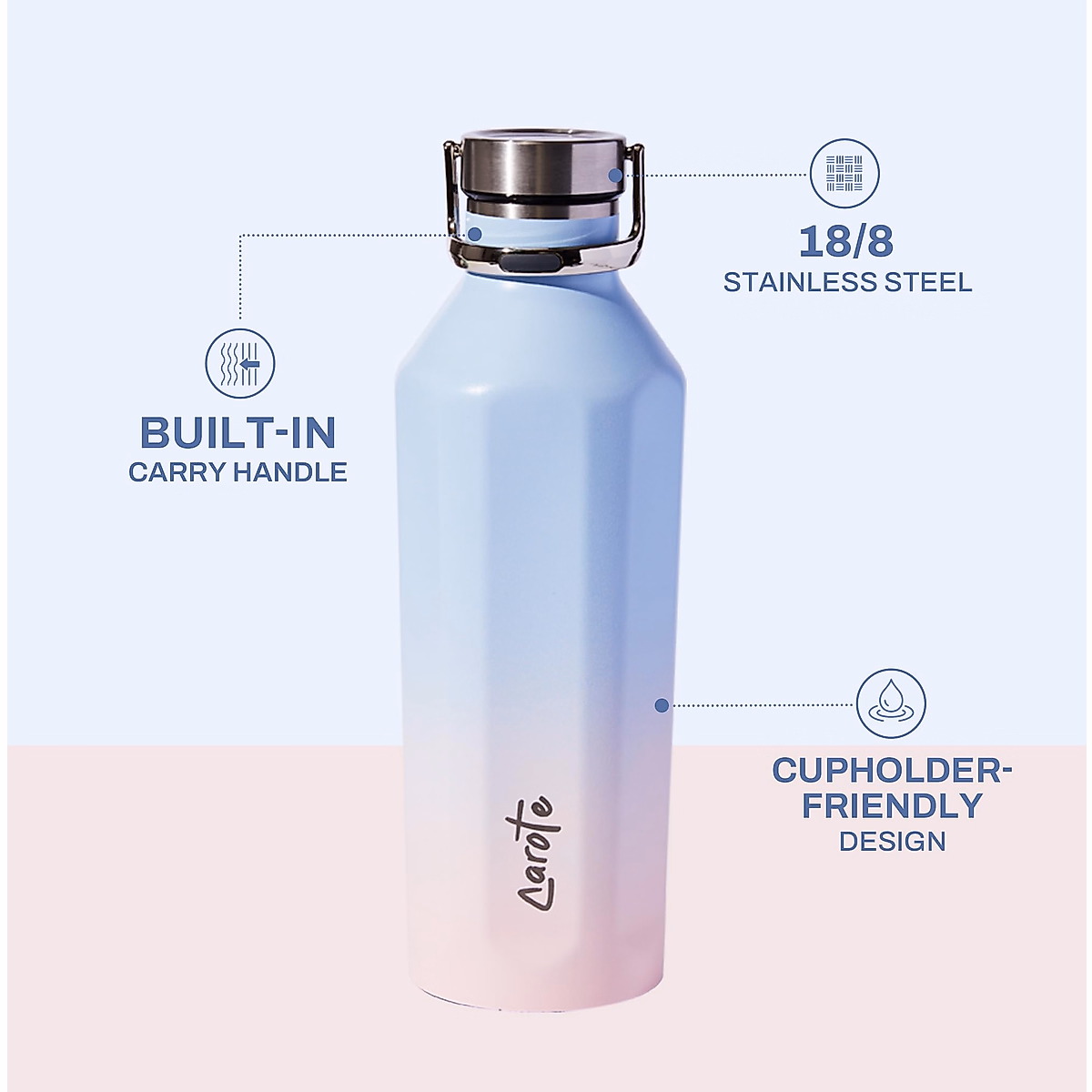 Carote CAROTE Insulated Water Bottles, Water Bottle with Lid, Standard Mouth Water Bottle with Flex Cap, 20Oz, Blue-Pink Gradient
