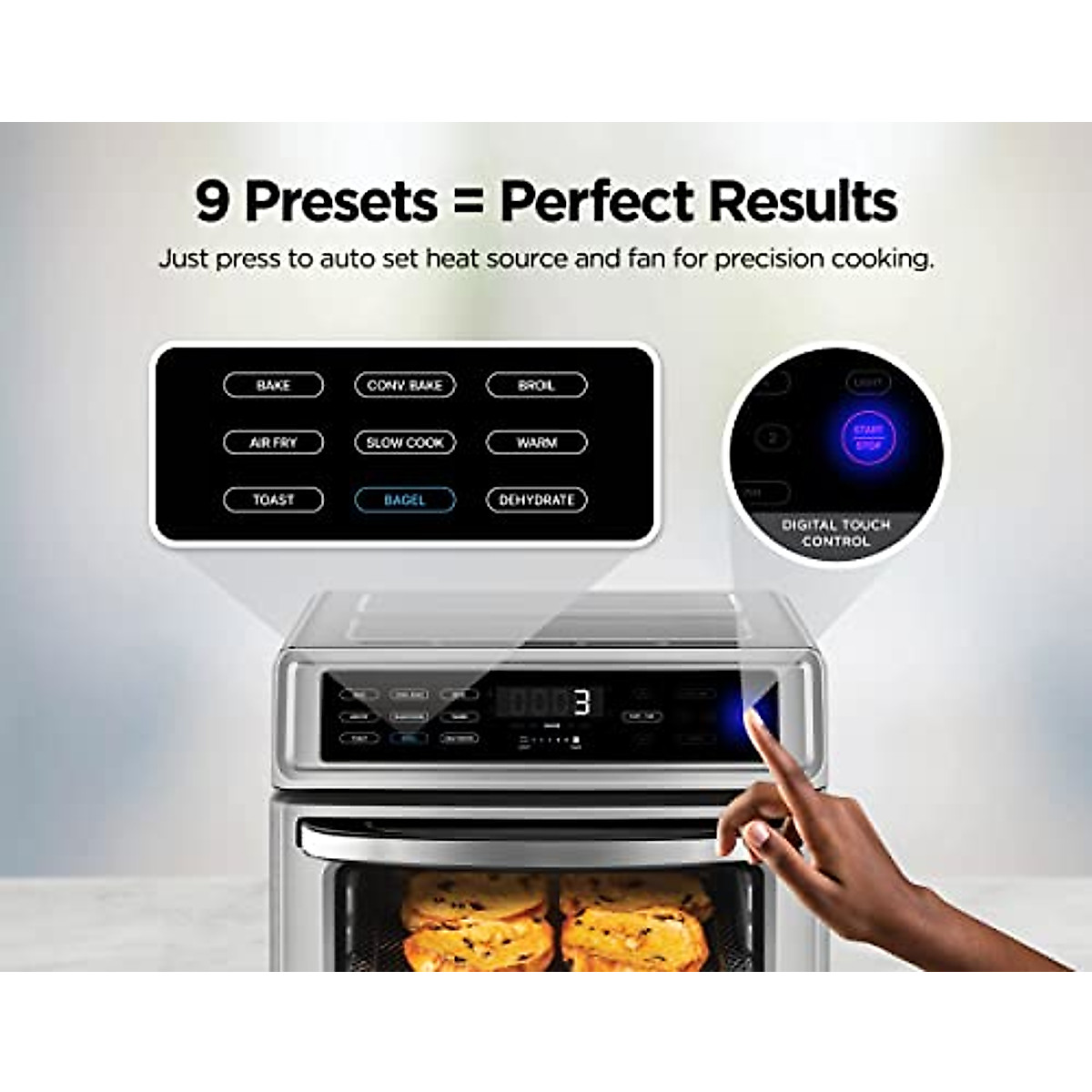 CHEFMAN Air Fryer Toaster Oven XL 20L, Healthy Cooking & User Friendly, Countertop Convection Bake & Broil, 9 Cooking Functions, Auto Shut-Off 60 Min Timer, Nonstick Stainless Steel, Shade Selector