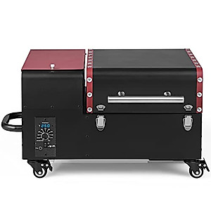 Giantex Portable Pellet Grill Smoker with 2-Tier Grills, 4 Lockable Casters, Auto-feed System, Temp 150°F to 450°F, Meat Probe, Outdoor Tabletop Wood Pellet Grill for BBQ Camping RV Cooking