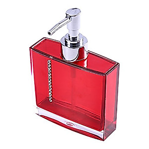 POCREATION Bathroom Designer 5-Piece Bath Accessory Set,AcrylicGift Set Toothbrush Holder Toothbrush Cup Soap Dispenser Soap Dish Toilet Brush Holder Trash Can Tumbler Straw Set Bathroom,Red