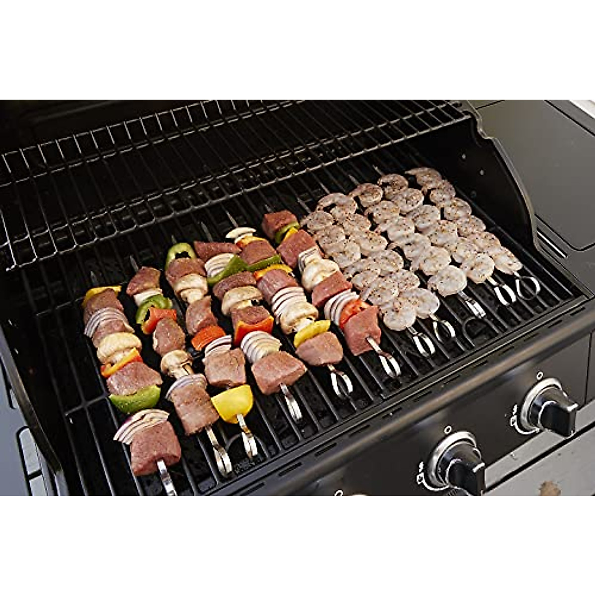 AP Plus Metal Kabob Skewers 12 Inch Long Stainless Steel Shish Grilling Sticks Wide Reusable Set for Meat Shrimp Chicken Vegetable, 12 Pack with Velcro Case