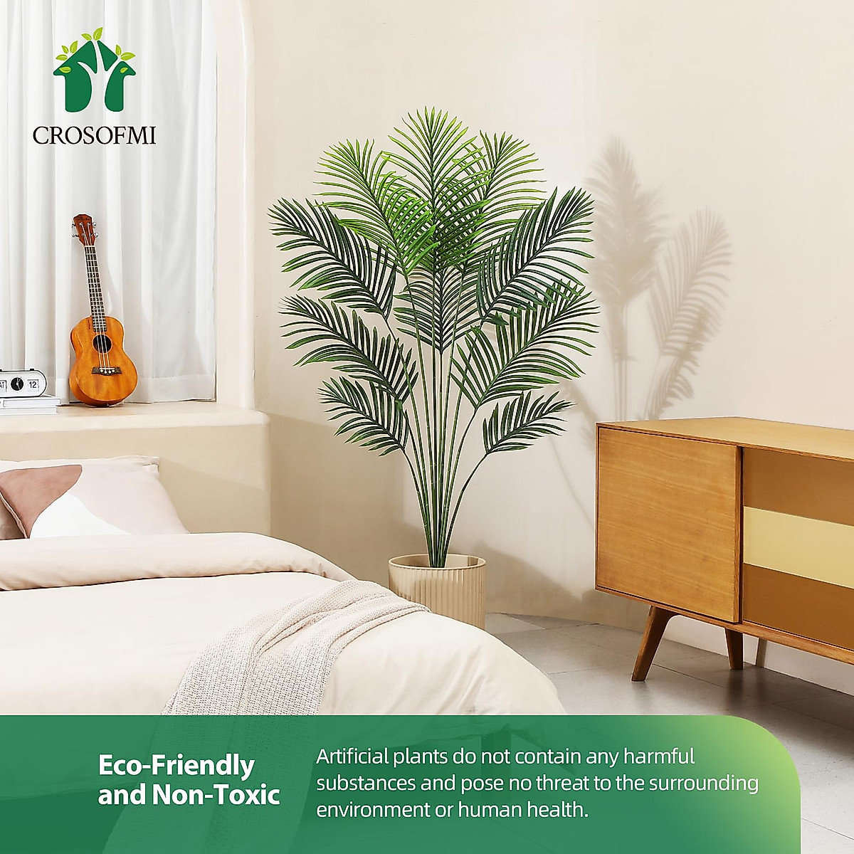 CROSOFMI Artificial Areca Palm Tree 5 Feet Fake Tropical Palm Plant,Perfect Faux Dypsis Lutescens Plants in Pot for Indoor Outdoor Home Office Garden Modern Decoration Housewarming Gift，2Pack