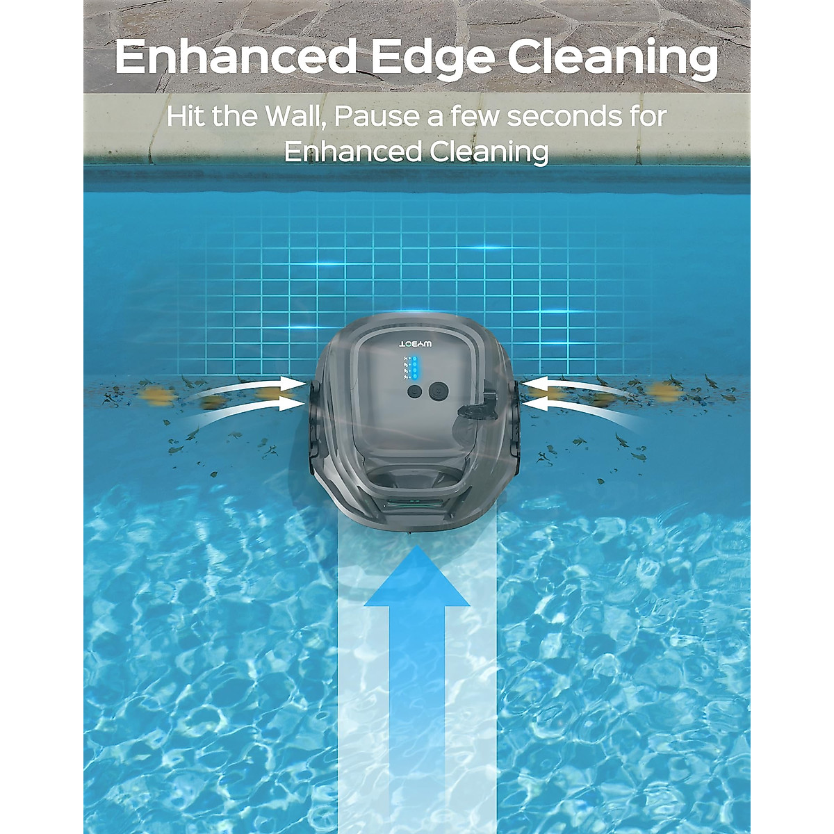 WYBOT Robotic Pool Cleaner with 2.5H Fast Charging, Cycle Cleaning, Ideal for Flat-Bottomed Pools