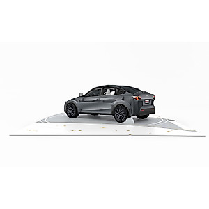 Pop Up 3D Greeting Card for Tesla Model Y New Owners, Fans - Love, Birthday, Christmas, Congratulations, Surprise - Blank Insert Personalized Message - 5x7 Inches - 5 Seats (Silver - 20" - B&W - 5)