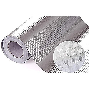 MULLSAN Kitchen Backsplash Self-Adhesive Aluminum Foil Texture Oil Dust Resistant Removable High Temperature Resistant DIY Stickers Liner Paper Decorative Drawer Liner 24inch by 118inch