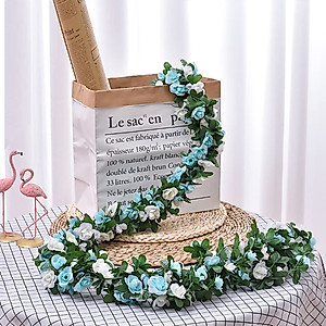 WEISPARK Fake Flowers - 4pcs 8.2 FT Artificial Rose Vine Flower Plants Hanging Rose Ivy for Home Hotel Office Wedding Party Garden Craft Art Décor (Blue&White)