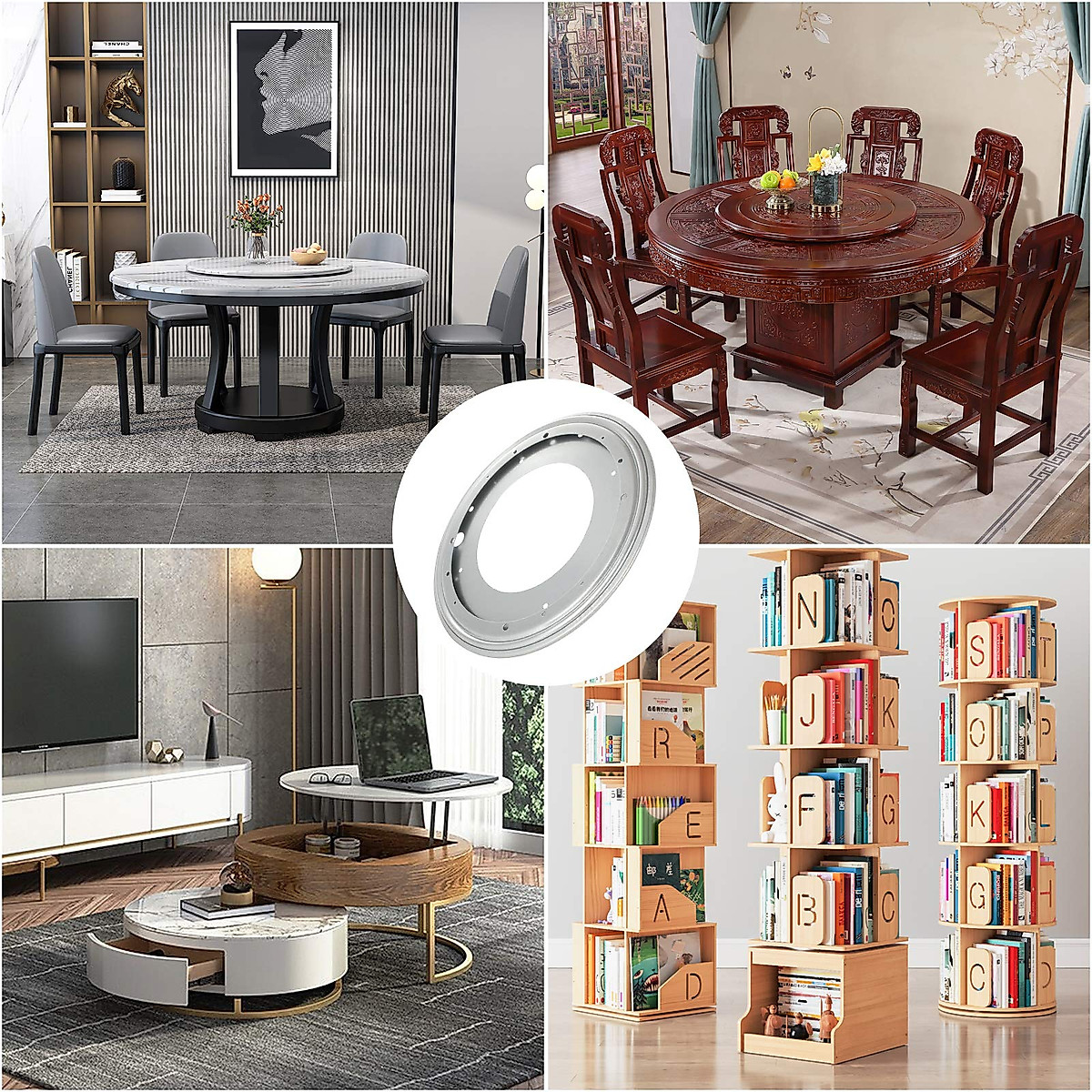 2Pack 12inch Lazy Susan Hardware, 5/16” Thick Turntable Bearings, 1000lbs Rotating Bearing Plate Heavy Duty for Rotating Table, Book Case, Serving Tray,DVD Tower, Corner Shelves, Shoe Rack