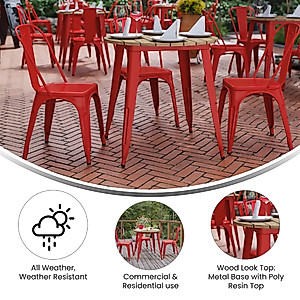 Flash Furniture Declan Commercial Outdoor Dining Table, All Weather Poly Resin Top with Steel Base, 30" Round, Brown/Red