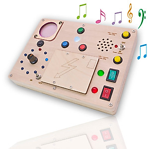 LED Light Montessori Busy Board Button Switch Baby Musical Toys Gift for Kids Baby Electronic Learning Sensory Board Educational Activity Board Wooden Fidget Board Toy