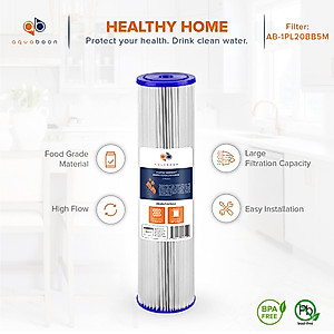 Aquaboon 20" x 4.5" Whole House Well Water Filter System with Pressure Release (1" Port) & Aquaboon 5 Micron 20" Pleated Sediment Water Filter Replacement Cartridge | Whole House Sediment Filtration