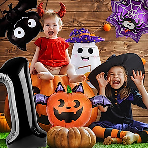 First Halloween for Kids Decoration First Birthday Party Supplies 40 Inch Black One Balloon Ghosts Pumpkins Spider Webs Bats Party Decorations 1st Birthday Party Decorations Backdrops for Boys Girls