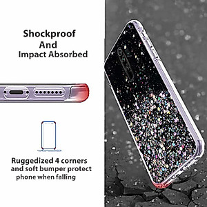Compatible with Redmi Note 8 Pro Case Glitter Clear Green,for Xiaomi Redmi Note 8 Pro Phone Case Silicone Transparent Soft TPU Women Girls Shockproof Protective Slim Cover (Black)