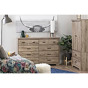 South Shore Versa Collection 8-Drawer Double Dresser, Weathered Oak with Antique Handles