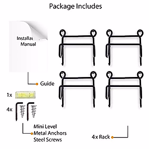 Wallniture Boto Wrought Iron Towel Rack, Rustic Wall Decor and Bathroom Organizer for Bath Towels Set, Stackable Storage Rack of 4 with 2 Hooks, Black