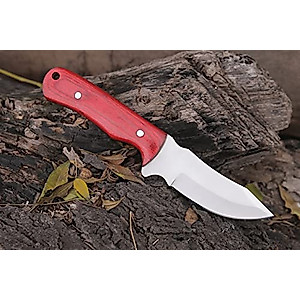 Exemplary Knives 9'' Handmade Fixed Blade knife with Cowhide Leather Sheath with integrated belt loop Stainless Steel Blade and Highly Polishing Red Pakkawood handle with Comfortable Grip for Outdoor Hunting, Hiking, Skinning, Camping and Bushcrafting.