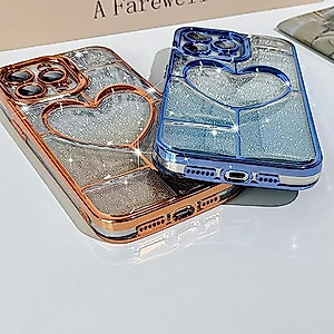 Yeddabox Compatible with iPhone 14 Pro Max Case Heart Phone Case Cute Bling Plating Soft Shockproof Full Camera Protection Bumper Phone Cases for iPhone 14 Pro Max Women Girls Case 6.7" - Glod