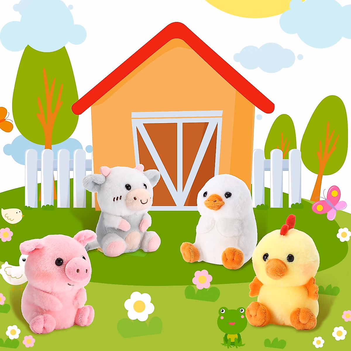 Skylety 4 Pieces Farm Stuffed Animals Stuffed Farm Theme Plush Animals Bulk 4.72 Inches Chicken, Duckling, Pig, Cow Plush Stuffed Animals Toys for Valentine's Day Birthday Gift Party Favor Supplies