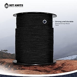 SGT KNOTS Diamond Grip Black Bungee Cord - 100% Stretch Elastic Cord and Absorbent Bungee Shock cord for Camping, Kayak Deck, Crafting (3/32" x 100ft)