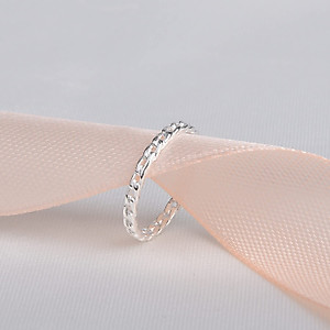 CANDYFANCY 2mm Thin Simple Cuban Chain Link Rings 925 Sterling Silver Filigree Cool Plain Minimalist Middle Finger Thumb Stacking Band Rings Size 2.5