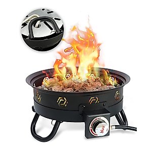BLUU Deluxe Portable Propane Gas Fire Pit with Auto Ignition for Outdoor Camping- with Grill, Foldable Stand, Trachea Hook, Propane Tank Holder and Cover, 17-Inch Diameter 58,000 BTU, Matte Black